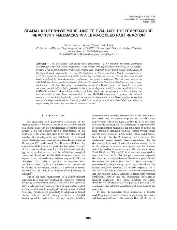 Pdf Spatial Neutronics Modelling To Evaluate The Temperature Reactivity Feedbacks In A Lead