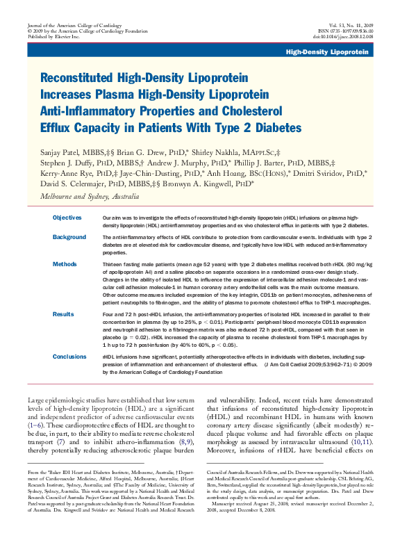 (PDF) Reconstituted High-Density Lipoprotein Increases Plasma High-Density Lipoprotein Anti ...