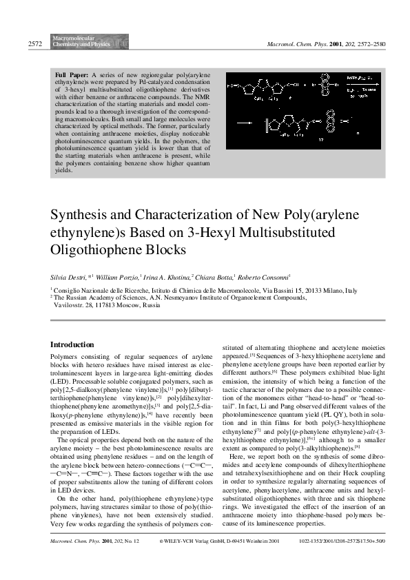 (PDF) Synthesis and Characterization of New Poly(arylene ethynylene)s ...