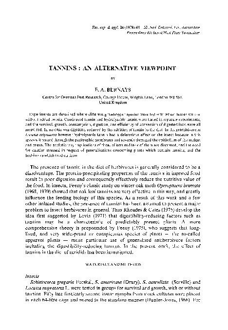 (PDF) Tannins: An Alternative Viewpoint