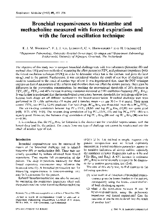 (PDF) Bronchial responsiveness to histamine and methacholine measured ...