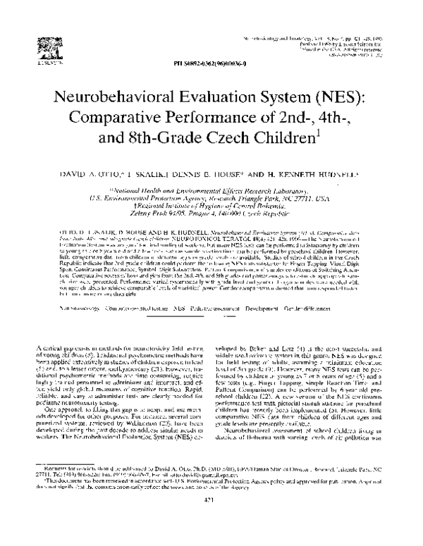 (PDF) Neurobehavioral Evaluation System (NES): Comparative performance ...