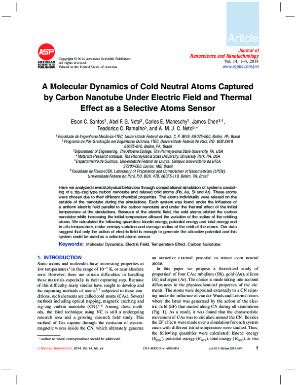 (PDF) A Molecular Dynamics of Cold Neutral Atoms Captured by Carbon ...