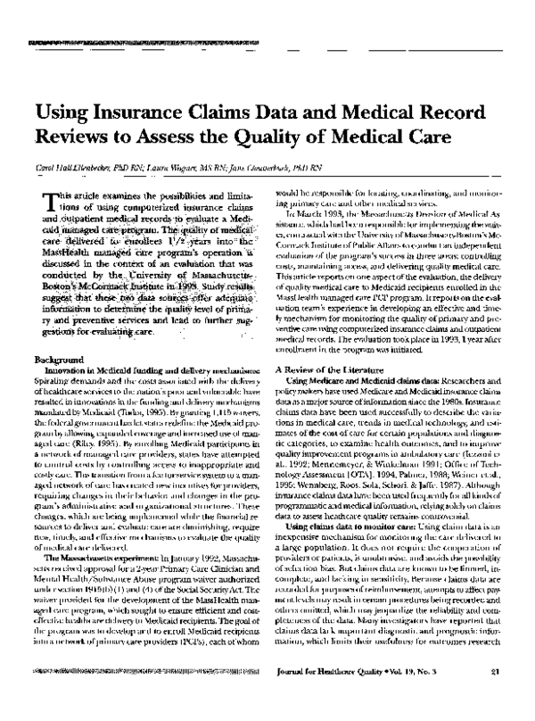 (PDF) Using Insurance Claims Data and Medical Record Reviews to Assess ...