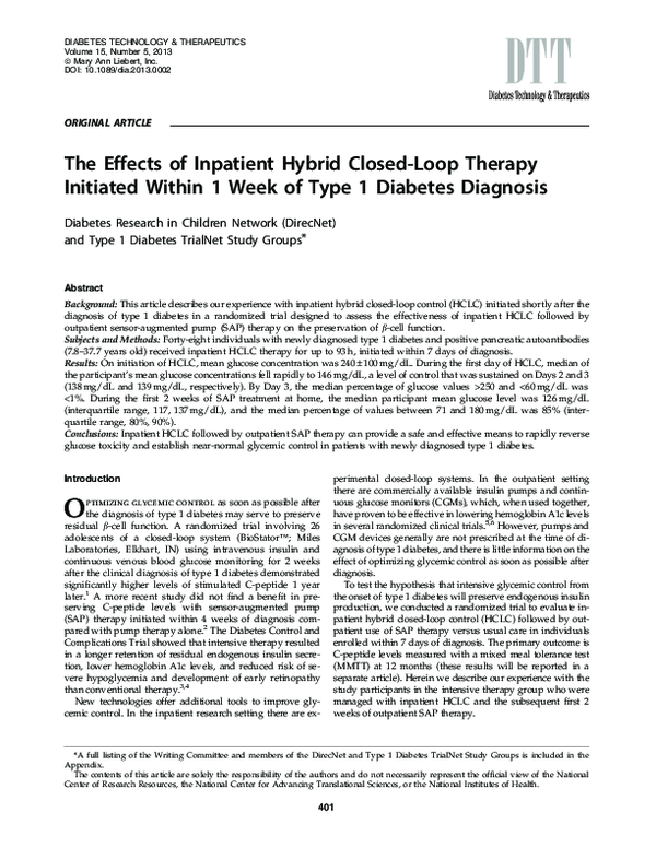 (PDF) The Effects of Inpatient Hybrid Closed-Loop Therapy Initiated ...