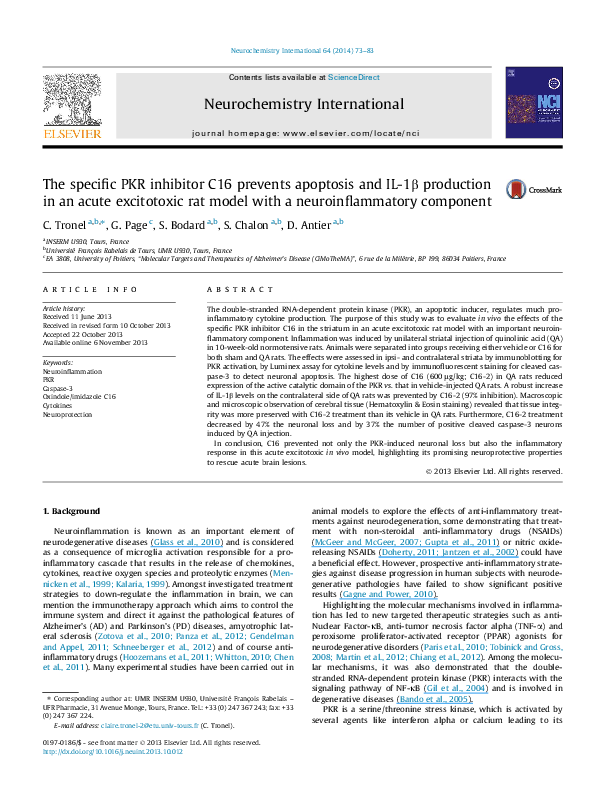 (PDF) The specific PKR inhibitor C16 prevents apoptosis and IL-1β production in an acute ...