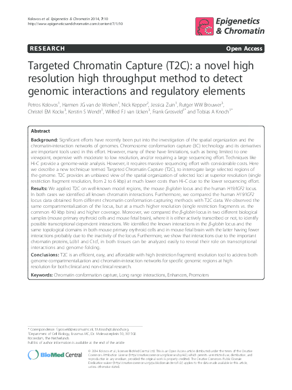 (PDF) Targeted Chromatin Capture (T2C): a novel high resolution high ...