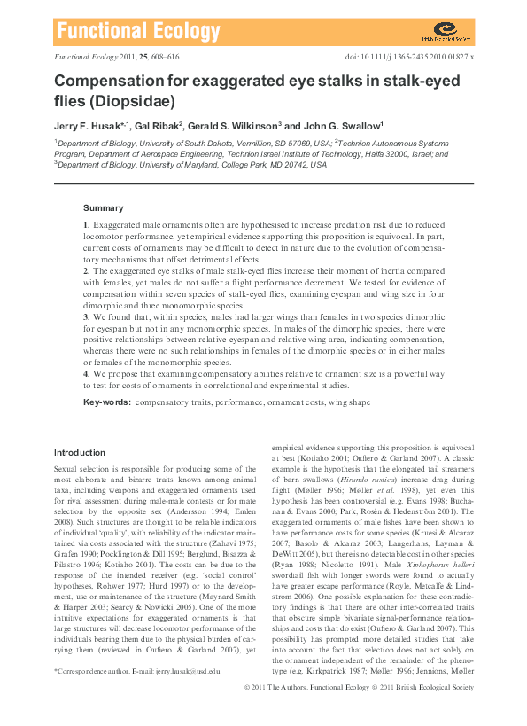 (PDF) Compensation for exaggerated eye stalks in stalk-eyed flies ...