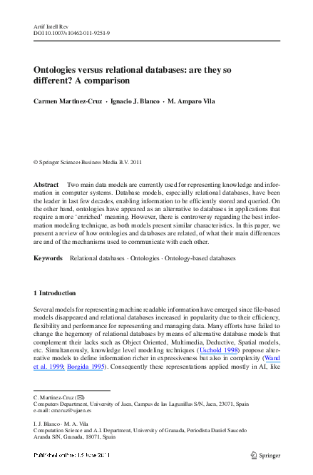 Pdf Ontologies Versus Relational Databases Are They So Different A Comparison Amparo Vila