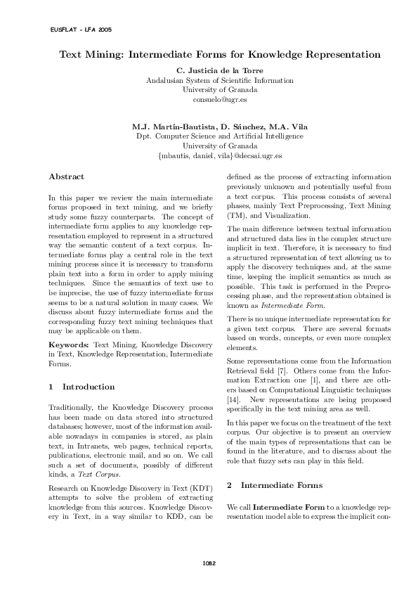 (PDF) Text mining: intermediate forms on knowledge representation