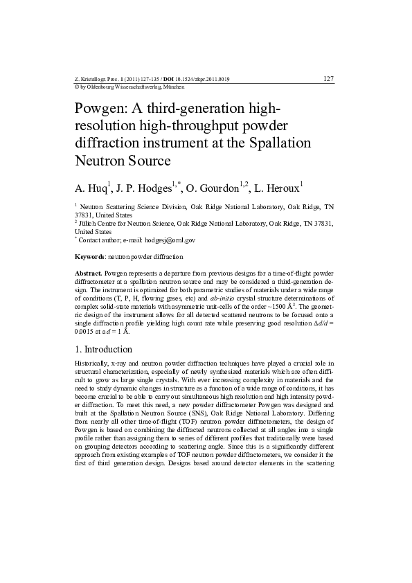 (PDF) POWGEN: a third-generation high resolution high-throughput powder diffraction instrument ...