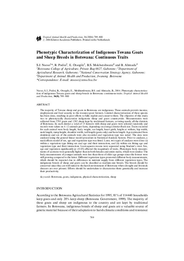 (PDF) Phenotypic Characterization of Indigenous Tswana Goats and Sheep Breeds in Botswana ...