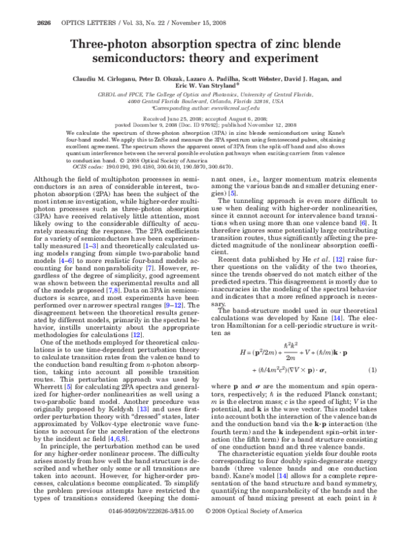 (PDF) Three-Photon Absorption of GaAs and other Semiconductors