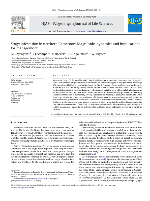 (PDF) Striga infestation in northern Cameroon: Magnitude, dynamics and ...