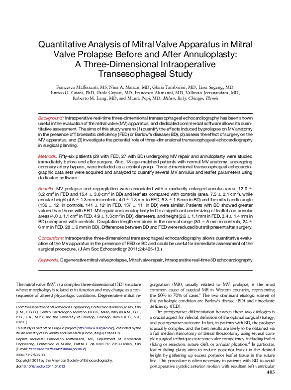 (PDF) Three-dimensional dynamic morphology of the mitral valve in ...