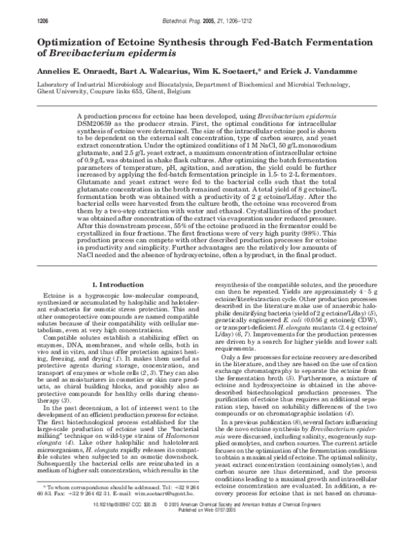 (PDF) Optimization of Ectoine Synthesis through Fed-Batch Fermentation ...