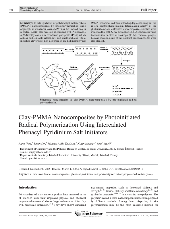 (PDF) Clay-PMMA Nanocomposites by Photoinitiated Radical Polymerization ...