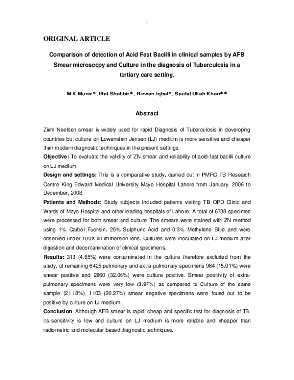 (PDF) Comparison of detection of Acid Fast Bacilli in clinical samples ...