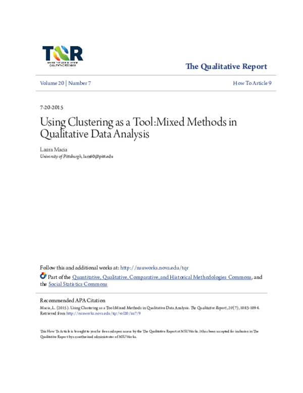 Pdf Using Clustering As A Toolmixed Methods In Qualitative Data Analysis