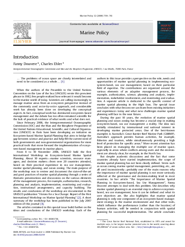 (PDF) Introduction to Special Issue of Marine Policy on Marine Spatial ...