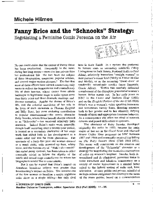 (PDF) Fanny Brice and the Schnooks Strategy: Negotiating a Feminine ...