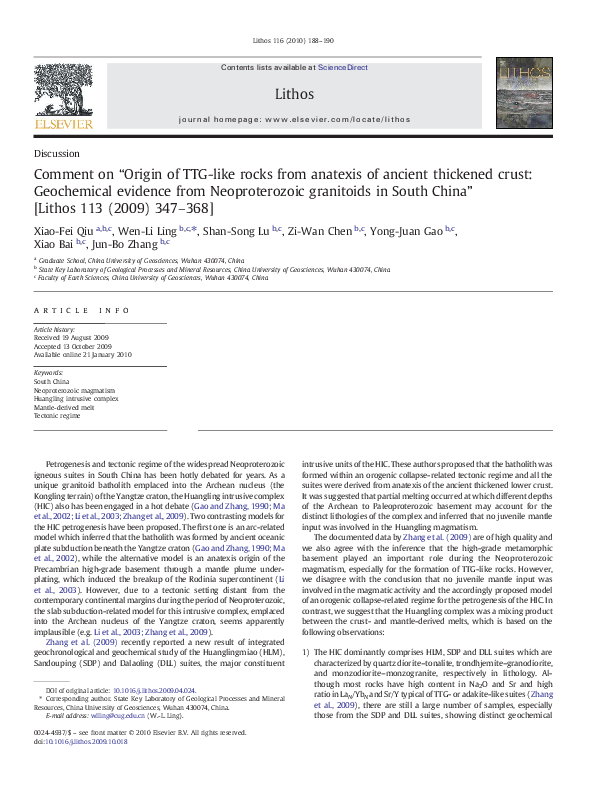 (PDF) Comment on “Origin of TTG-like rocks from anatexis of ancient ...