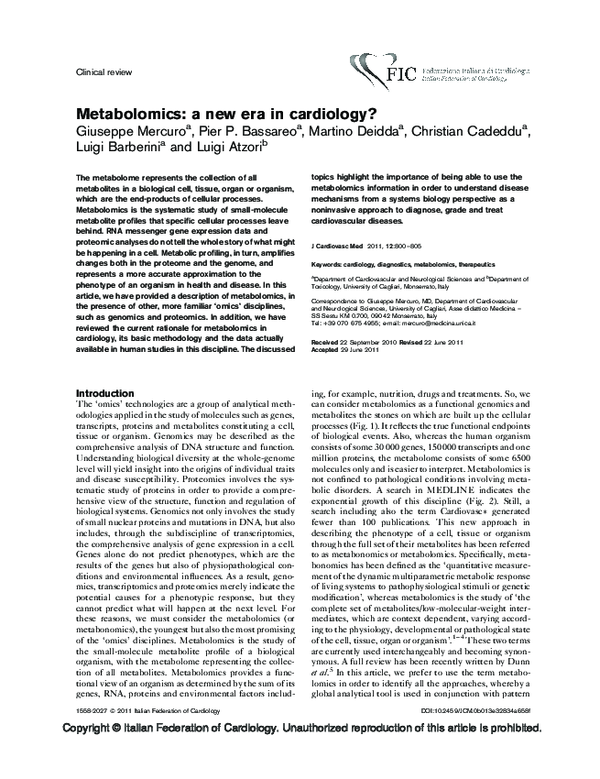 (PDF) Metabolomics: a new era in cardiology?