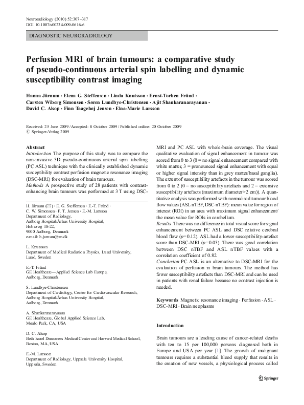 (PDF) Perfusion MRI of brain tumours: a comparative study of pseudo-continuous arterial spin ...