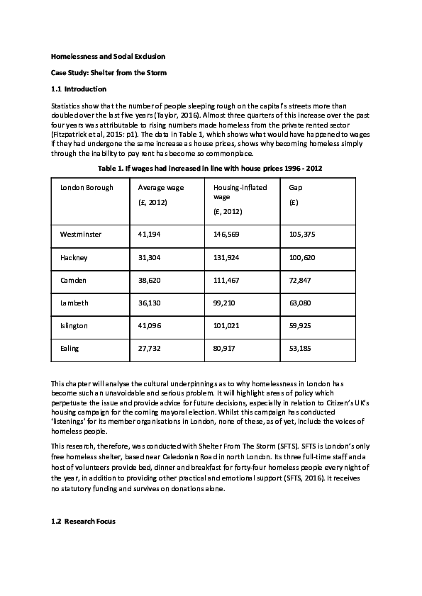 (PDF) Homelessness and Social Exclusion Case Study: Shelter from the Storm