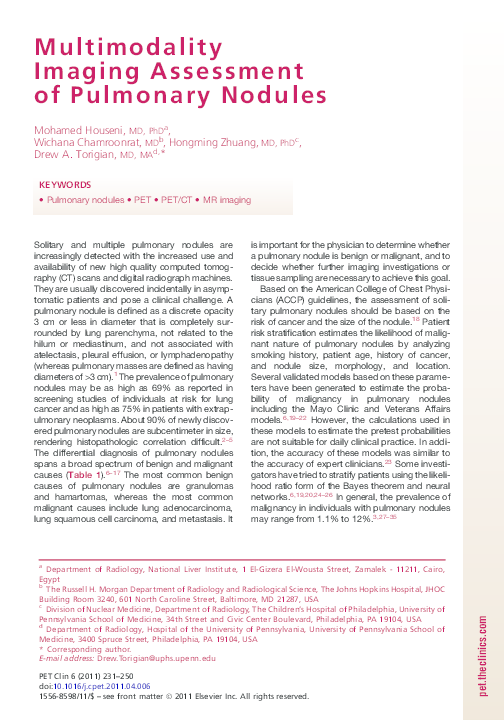 (PDF) Multimodality Imaging Assessment of Pulmonary Nodules