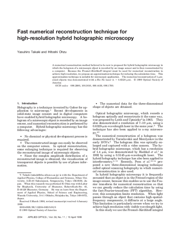 (PDF) Fast numerical reconstruction technique for high-resolution hybrid holographic microscopy ...