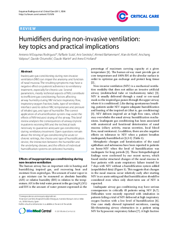 (PDF) Clinical review: Humidifiers during non-invasive ventilation ...