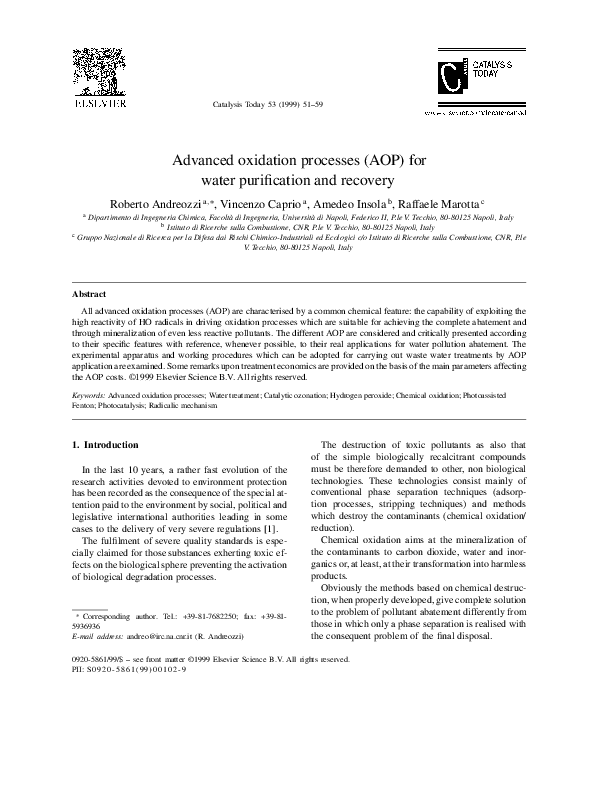 (PDF) Advanced oxidation processes (AOP) for water purification and ...