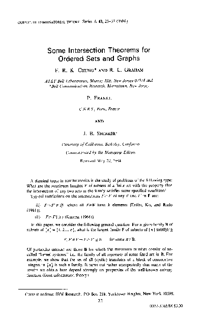 (PDF) Some intersection theorems for ordered sets and graphs