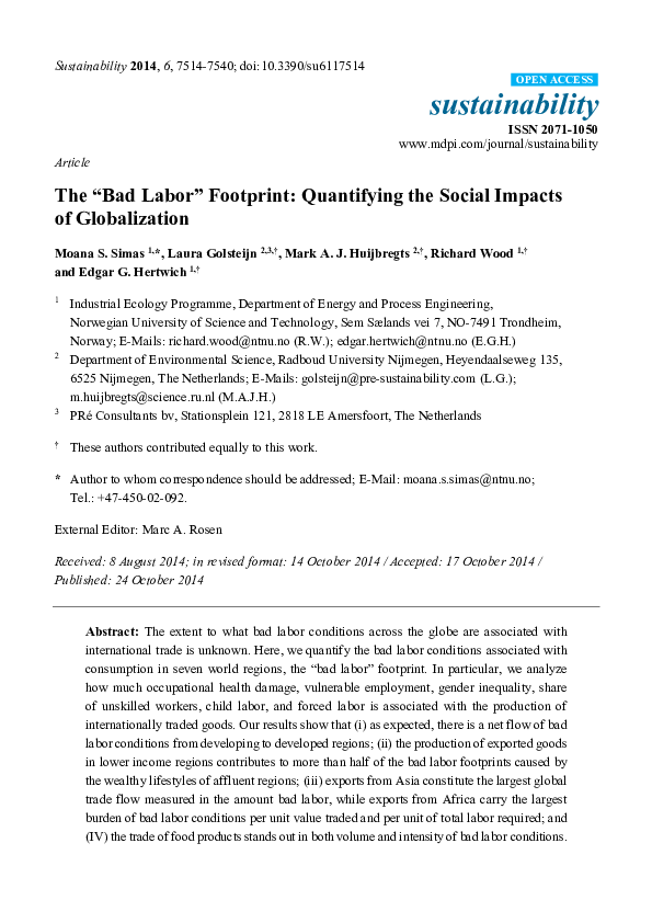 (PDF) The “Bad Labor” Footprint: Quantifying the Social Impacts of ...