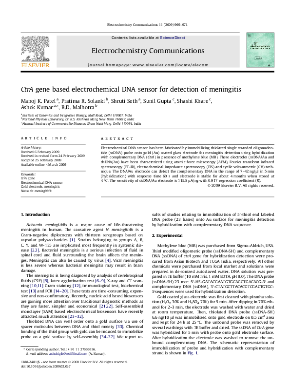 (PDF) CtrA gene based electrochemical DNA sensor for detection of ...
