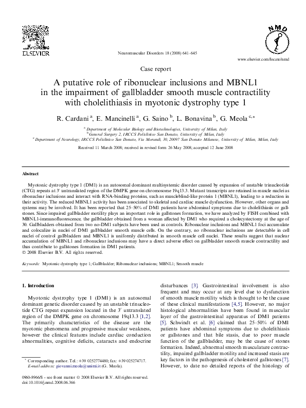 (PDF) A putative role of ribonuclear inclusions and MBNL1 in the ...