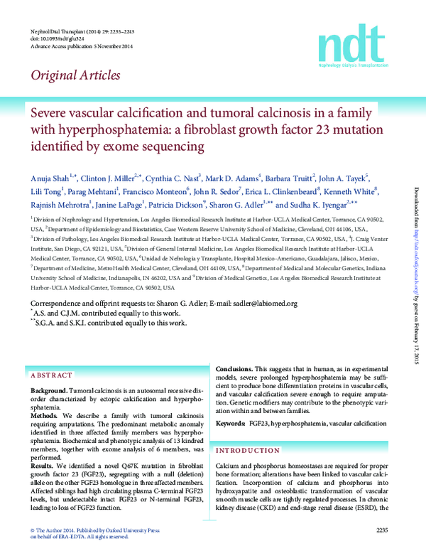 (PDF) Severe vascular calcification and tumoral calcinosis in a family ...