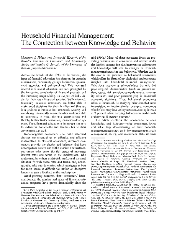 (PDF) Household Financial Management: The Connection Between Knowledge ...
