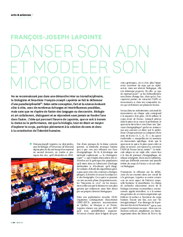 (PDF) François-Joseph Lapointe. Danser son ADN et modeler son microbiome