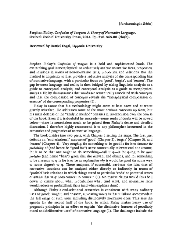 (PDF) Review of Stephen Finlay's 'Confusion of Tongues: A Theory of ...
