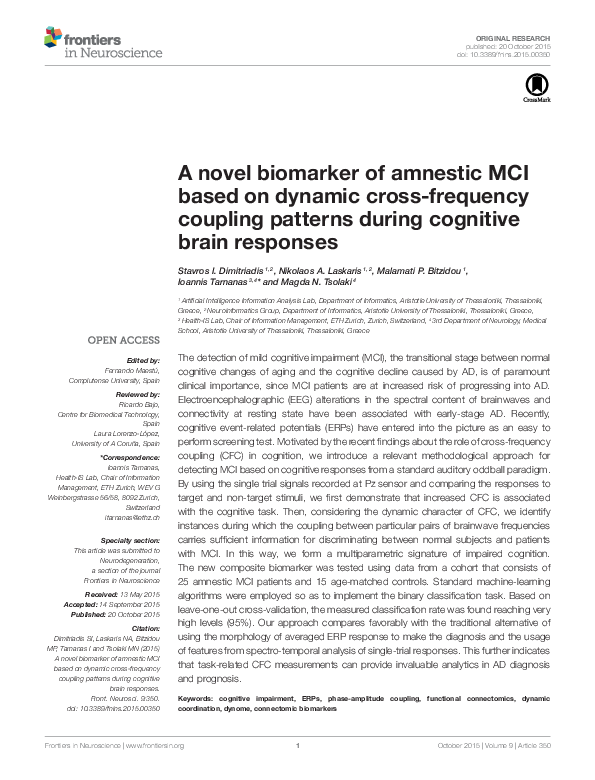 (PDF) A novel biomarker of amnestic MCI based on dynamic cross-frequency coupling patterns ...