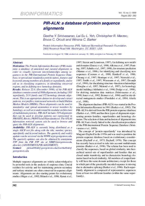 (PDF) PIR-ALN: a database of protein sequence alignments