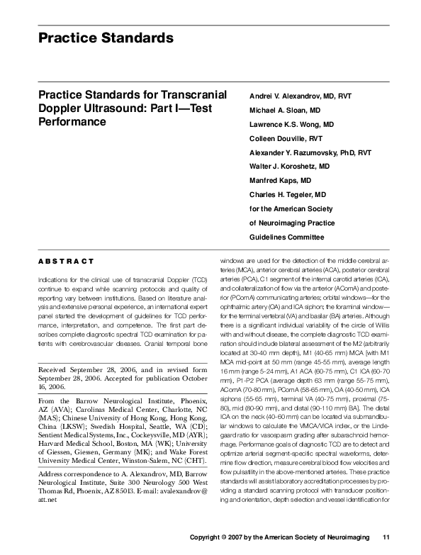 (PDF) Practice Standards for Transcranial Doppler Ultrasound: Part I ...