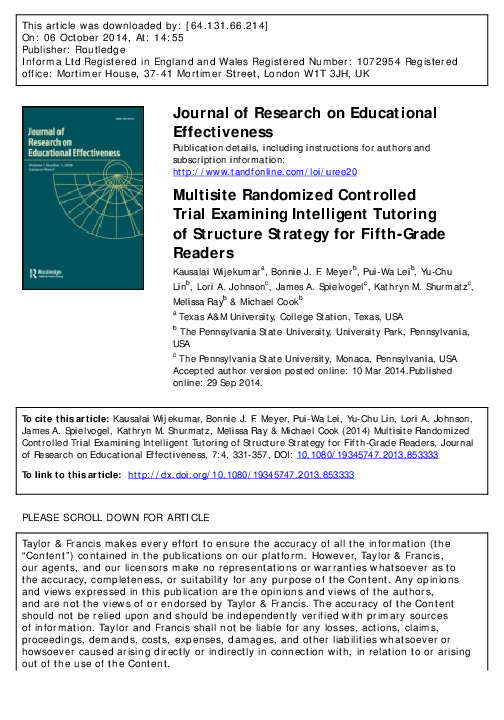 Pdf Multisite Randomized Controlled Trial Examining Intelligent Tutoring Of Structure Strategy
