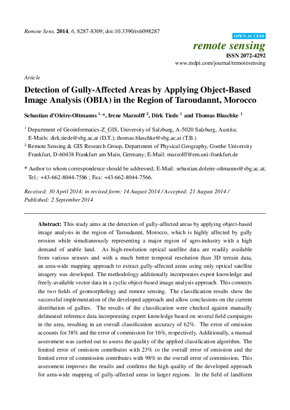 (PDF) Detection of Gully-Affected Areas by Applying Object-Based Image Analysis (OBIA) in the ...