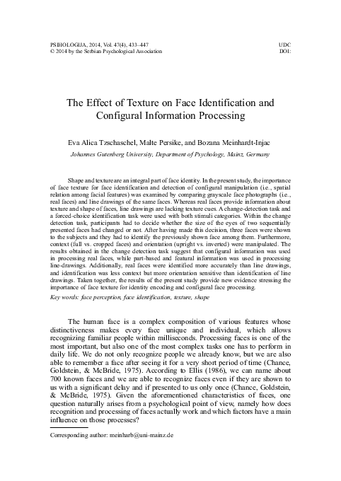 (PDF) The effect of texture on face identification and configural information processing