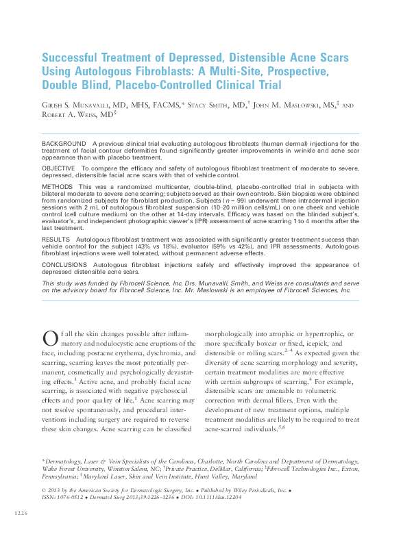 (PDF) Successful Treatment of Depressed, Distensible Acne Scars Using ...