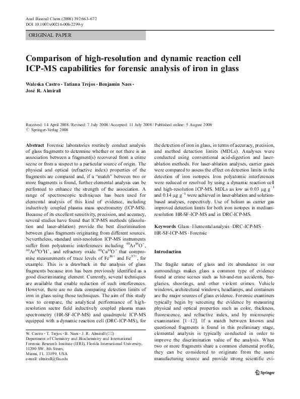 Pdf Comparison Of High Resolution And Dynamic Reaction Cell Icp Ms Capabilities For Forensic