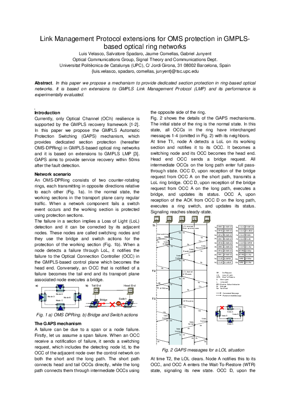 (PDF) Link Management Protocol extensions for OMS protection in GMPLS-based optical ring networks
